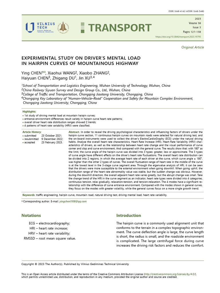 EXPERIMENTAL STUDY ON DRIVER’S MENTAL LOAD IN HAIRPIN CURVES OF ...