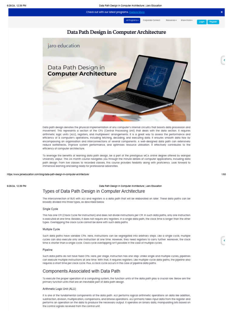 Data Path Design in Computer Architecture - Jaro Education | PDF | Central Processing Unit ...