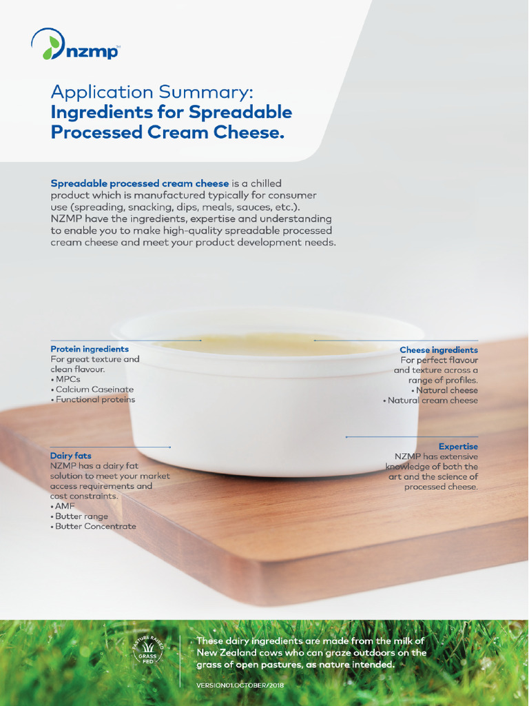 NZMP Processed Cream Cheese Spreadable Application Summary Oct 2018 ...