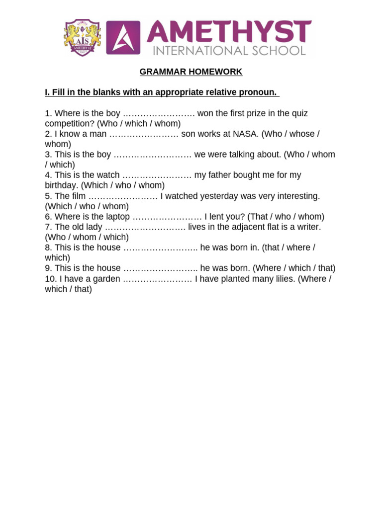 Grammar Homework | PDF