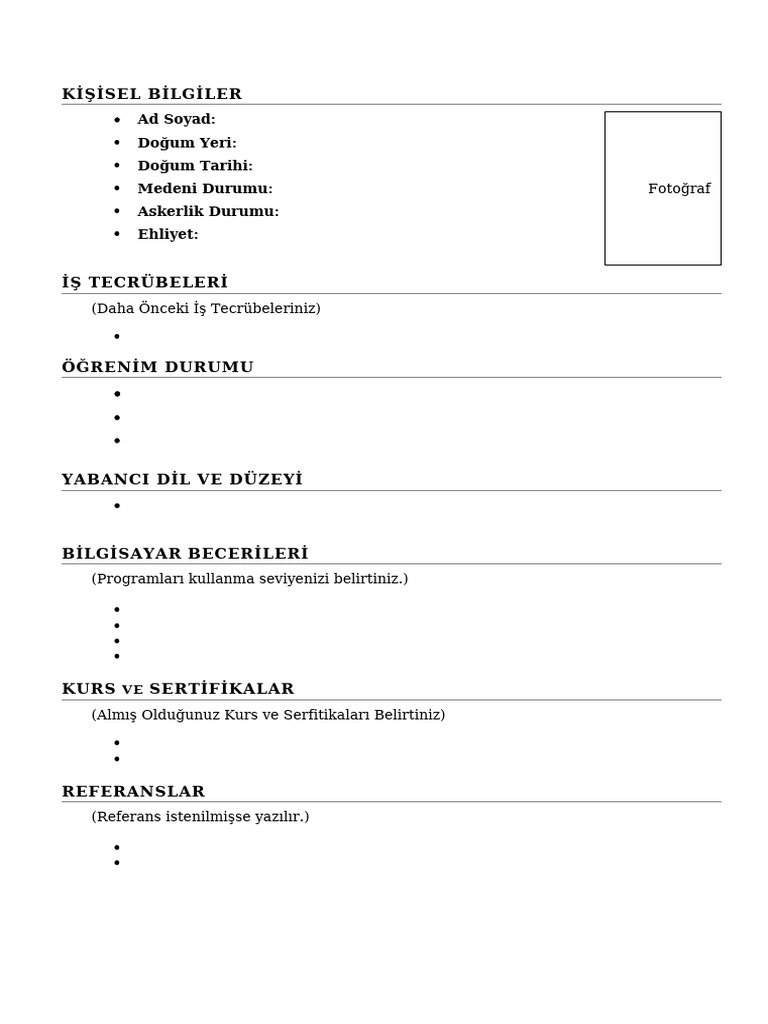 Fotoğraflı Boş CV | PDF