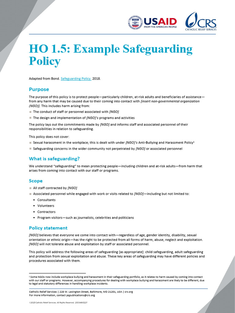 Safeguarding Policy for NGOs | PDF | Non Governmental Organization ...