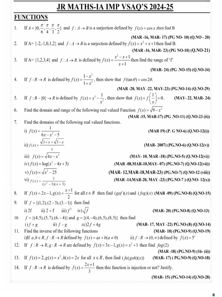 JR Maths-Ia Imp Vsaq's 2024-25 | PDF