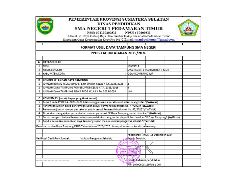 Format Daya Tampung PPDB 2025 2026 | PDF