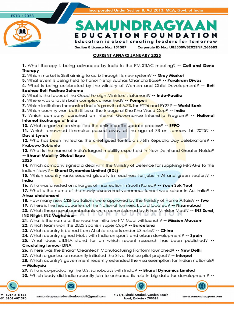 Current Affair January Updated Pdf