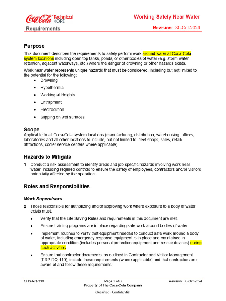 Safe Work Procedures Near Water | PDF | Personal Protective Equipment ...
