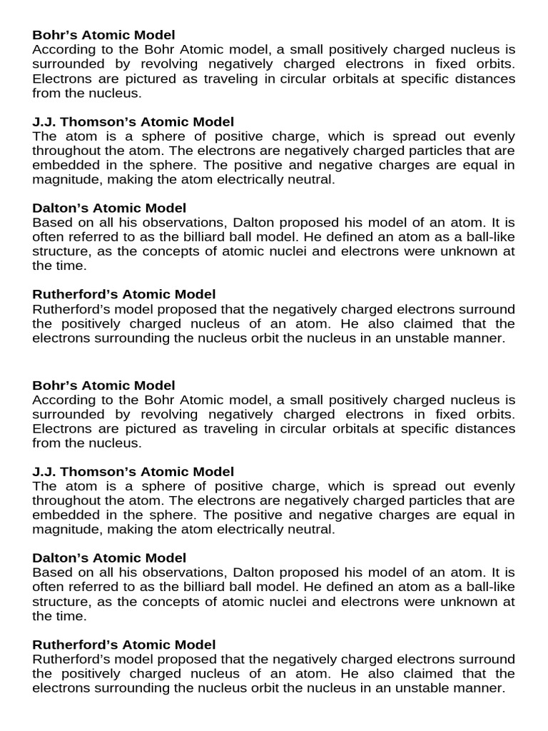 Atomic Model Description | PDF