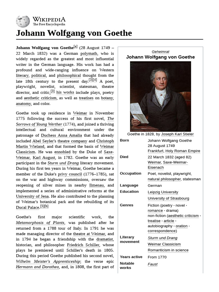 Johann Wolfgang von Goethe: Life & Works | PDF | Johann Wolfgang Von ...