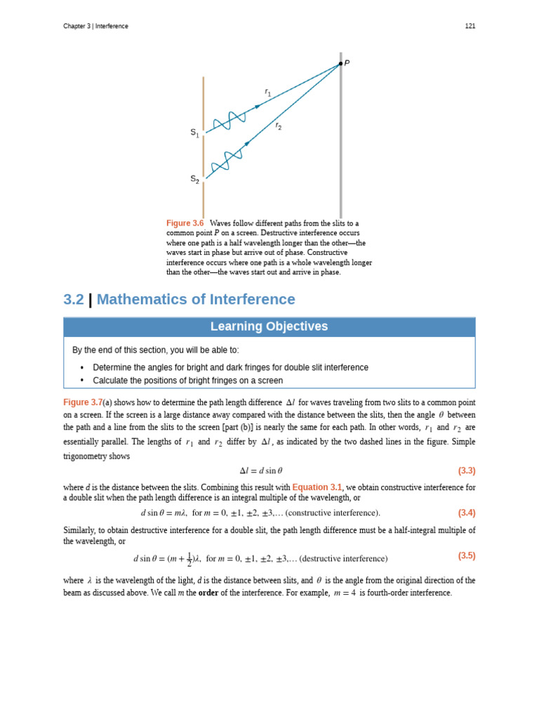 UP3 - 3.2. Mathematics of Interference - pg121-124 | PDF | Wavelength | Diffraction
