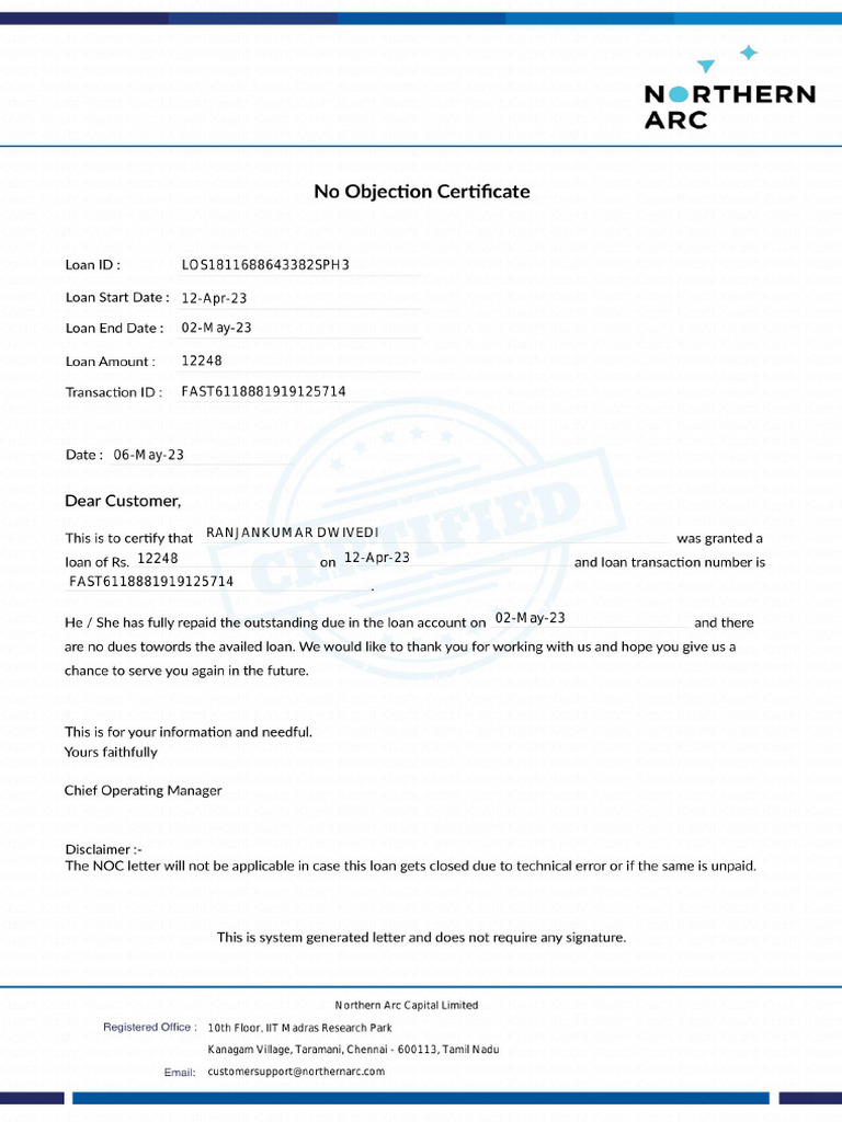 Noc Letter LOS1811688643382SPH3 | PDF