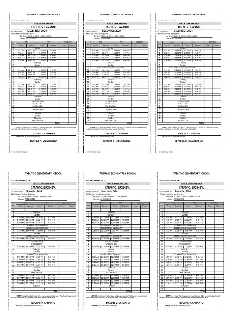Tabuyoc Elementary School Time Record | PDF | Christian Saints | Catholic Liturgy