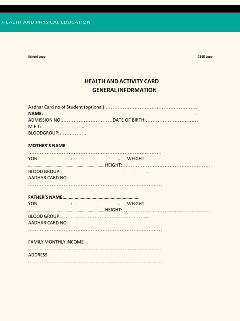 HPE forms | PDF | Body Mass Index | Physical Exercise