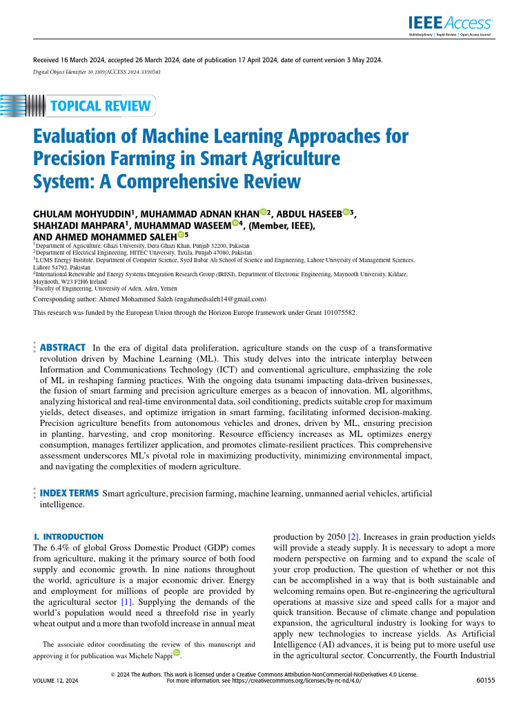Evaluation of Machine Learning Approaches For Precision Farming in Smart Agriculture System A ...