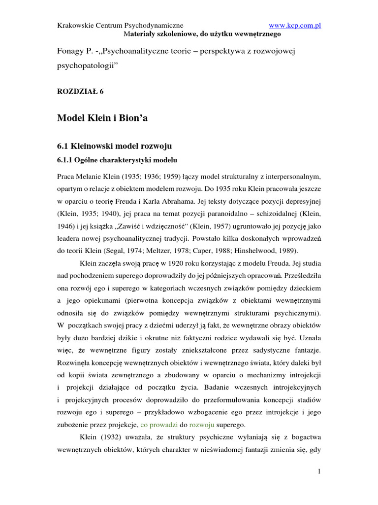 1 Fonagy, R. 6 - Kleinowski Model Rozwoju | PDF