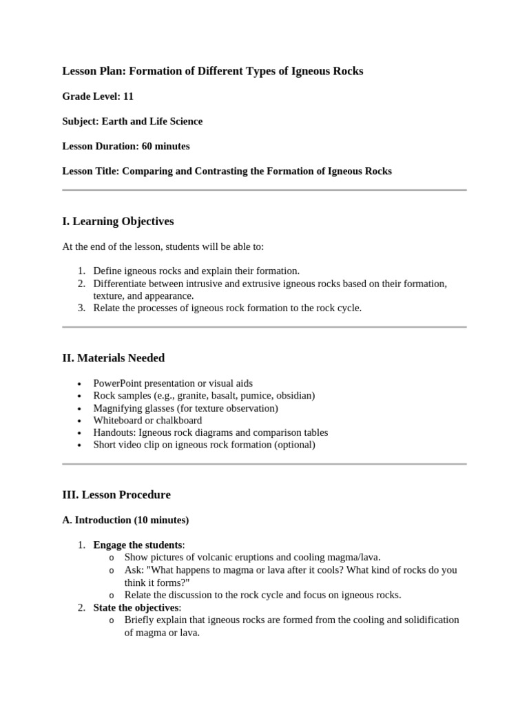 Lesson Plan in earth and life science 2nd quarter c.o. | PDF | Igneous ...