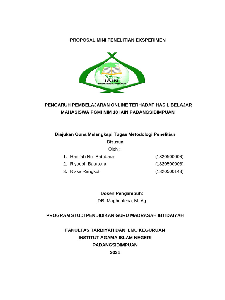 Contoh Proposal Mini Penelitian Eksperimen | PDF