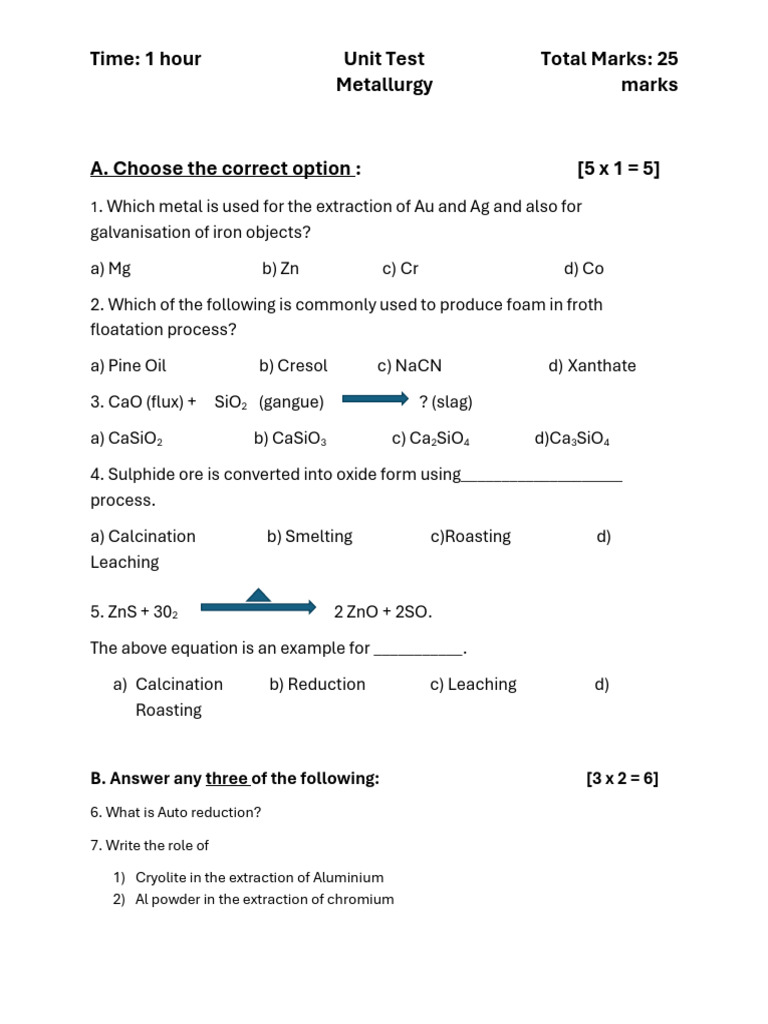Unit Test Metallurgy | PDF