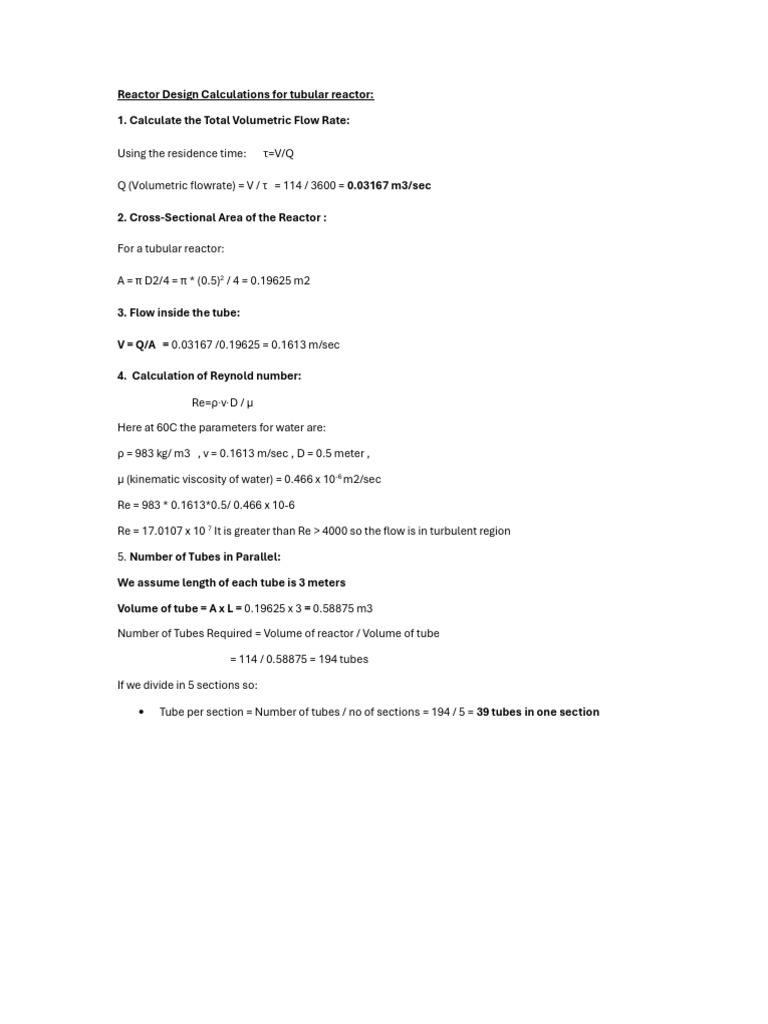 Reactor design calculation | PDF