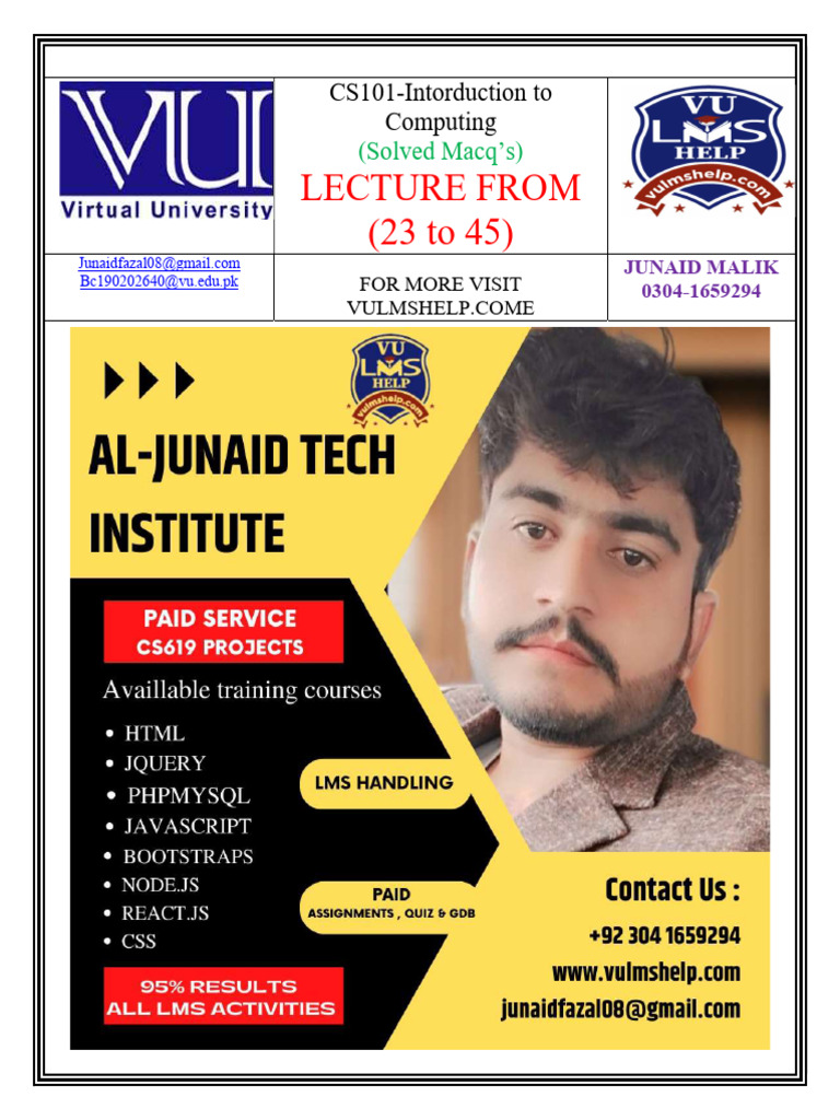 CS101 SOLVED MCQs FINAL TERM BY JUNAID | PDF | Software Engineering | Computer Engineering