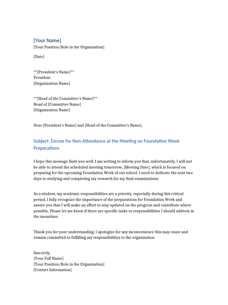 Foundation Week Excuse Letter | PDF