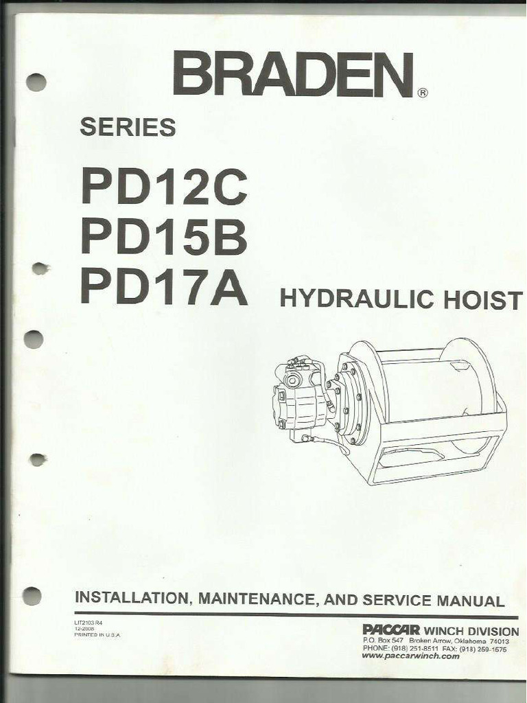 Braden PD12C, PD15B, PD17A Hydraulic Hoist - Compressed | PDF