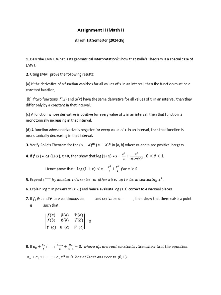 Math 1 Assignment 2 | PDF | Function (Mathematics) | Logarithm