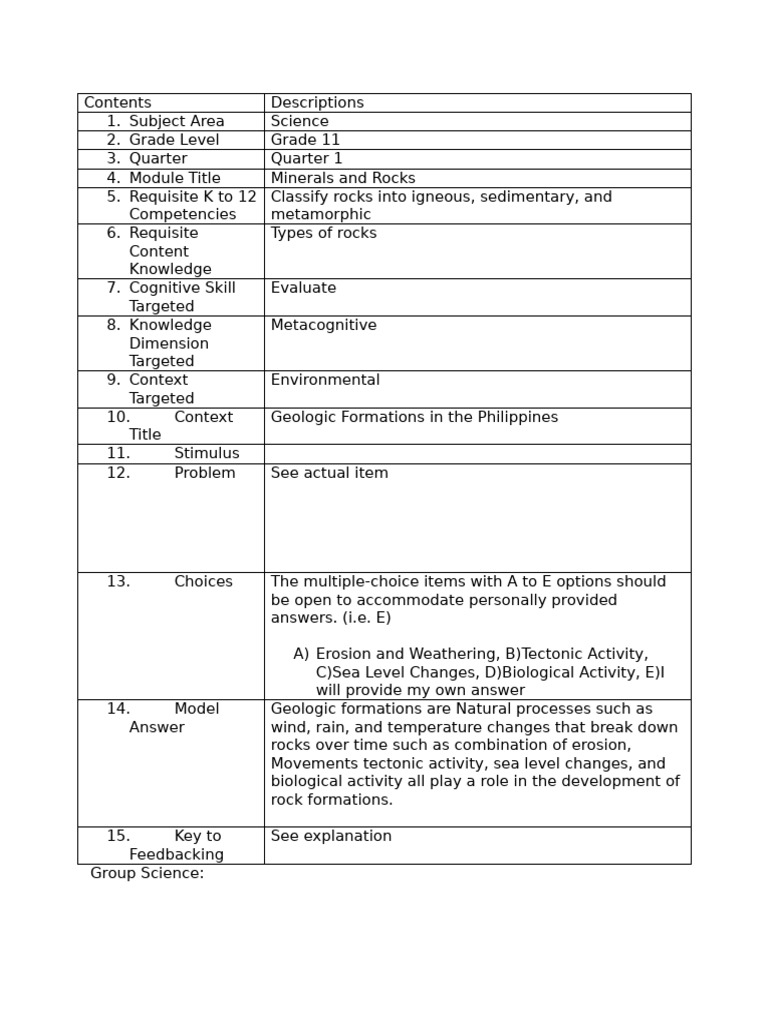 Sample Specifications for the 1st Multiple-Choice Item | PDF