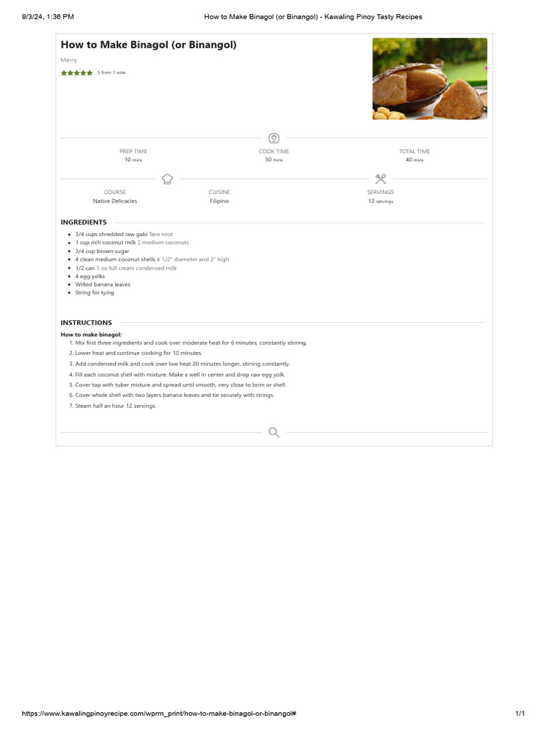 How To Make Binagol (Or Binangol) - Kawaling Pinoy Tasty Recipes | PDF