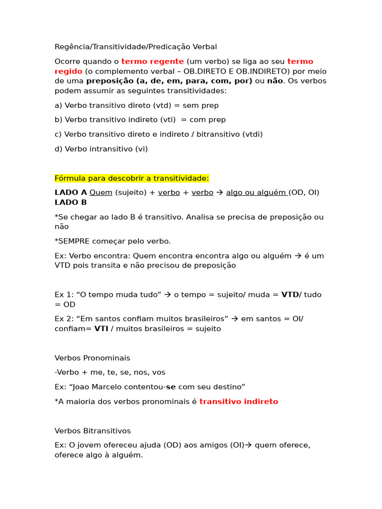 Regência Verbal | PDF | Assunto (gramática) | Famílias linguísticas