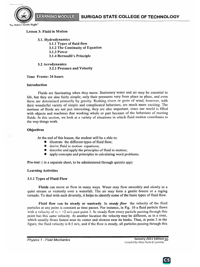 Physics 1 (Fluid Mechanics) Midterm | PDF