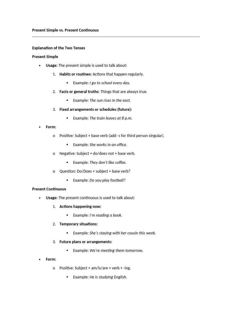Present Simple vs. Continuous Tenses Guide | PDF | Verb | Linguistic ...