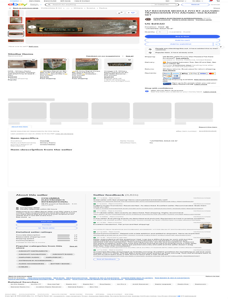 1a7 Receiver Module Po Rt-662grc Transceiver Po Angrc-106 Radio Set ...