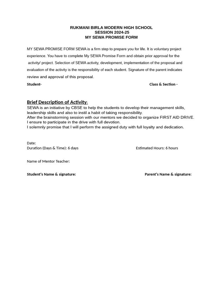 My Sewa Form 2024-25 | PDF