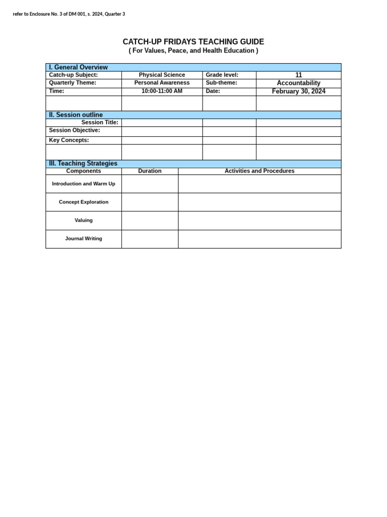Catch-Up Friday Teaching Guide Sample | PDF