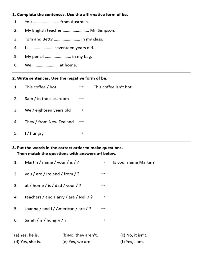 Basic English Worksheet_form of be | PDF