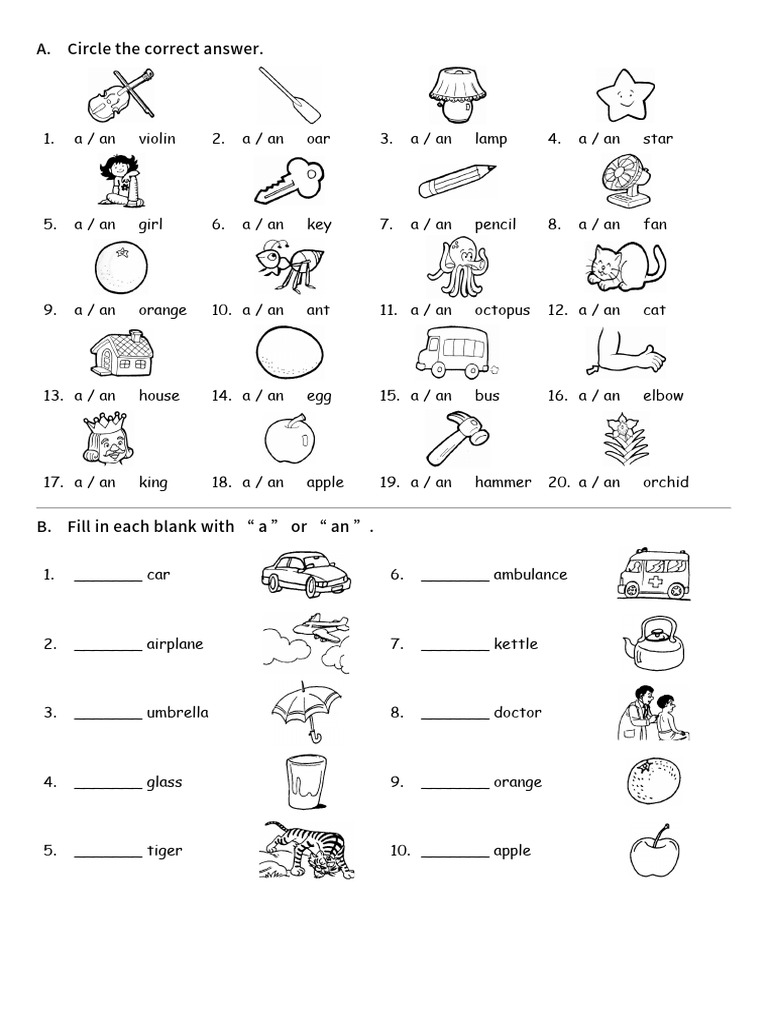 A vs. An: Grammar Exercises for Kids | PDF