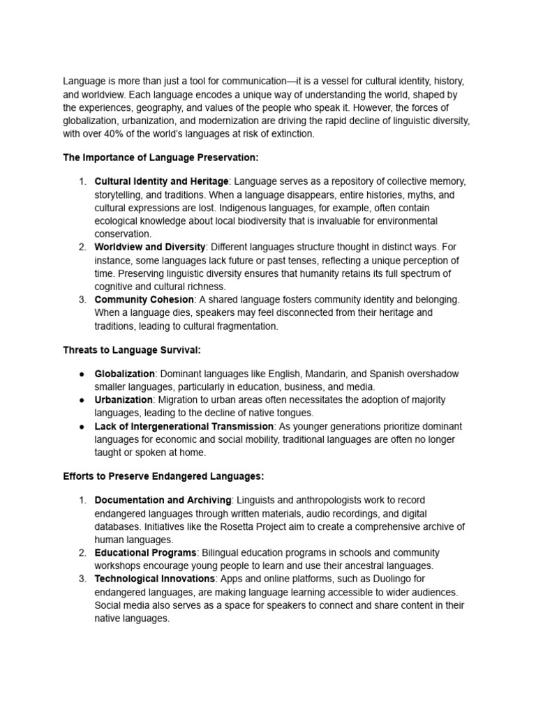 The Cultural Significance of Language Preservation | PDF ...