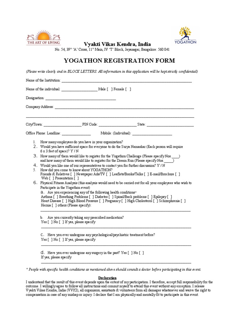 Yogathon Registration Form India | PDF | Medicine | Medical Specialties