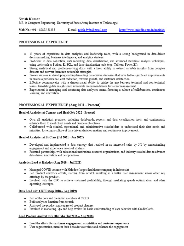 Resume Nitish | PDF | Analytics | Data