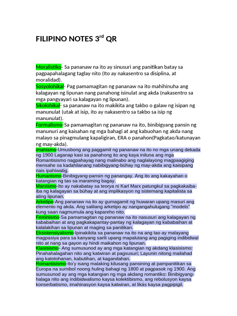 FILIPINO-NOTES-3rd-QR | PDF