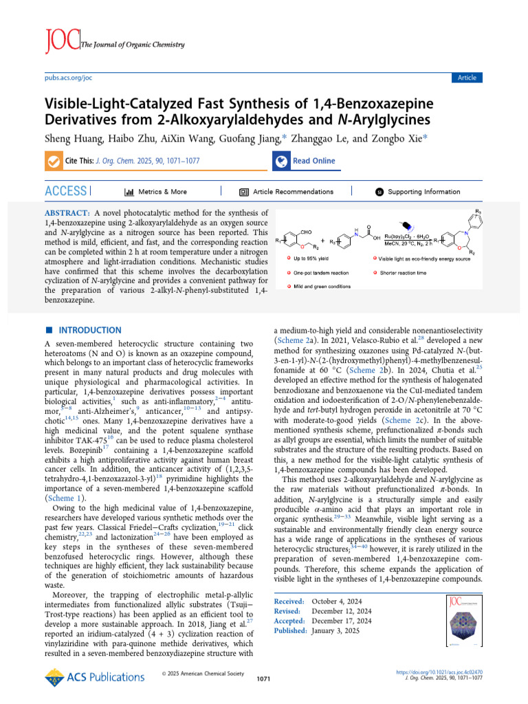 Visible-Light Synthesis of 1,4-Benzoxazepines | PDF | Chemical ...