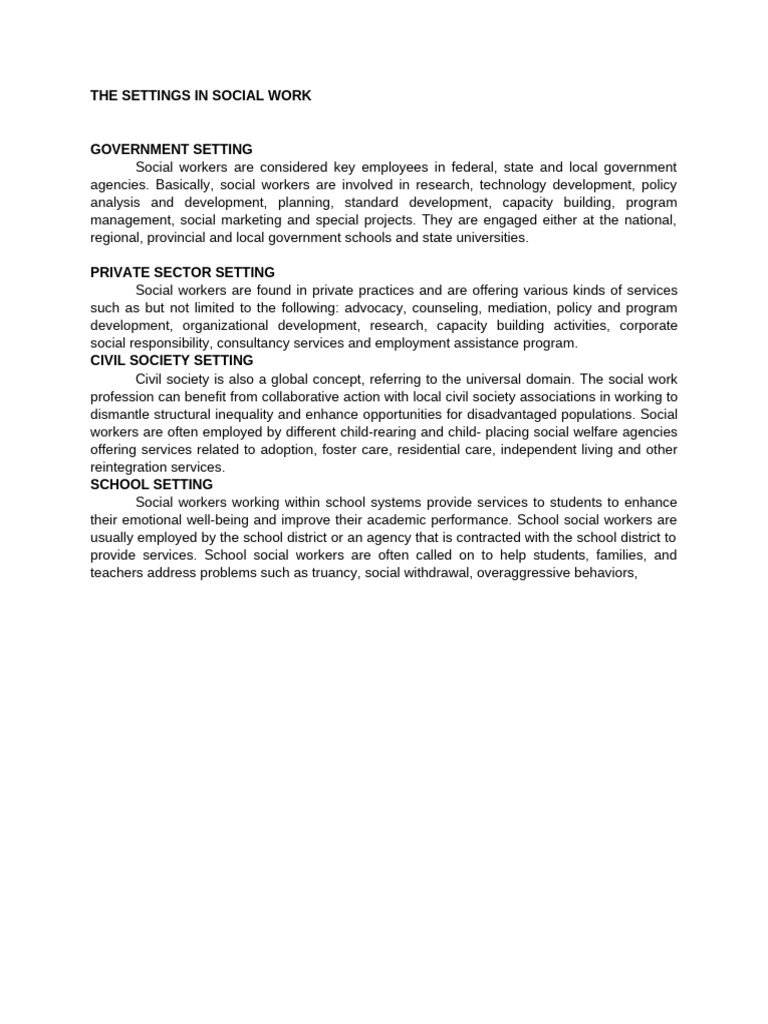 2 The Settings in Social Work | PDF | Social Work | Community