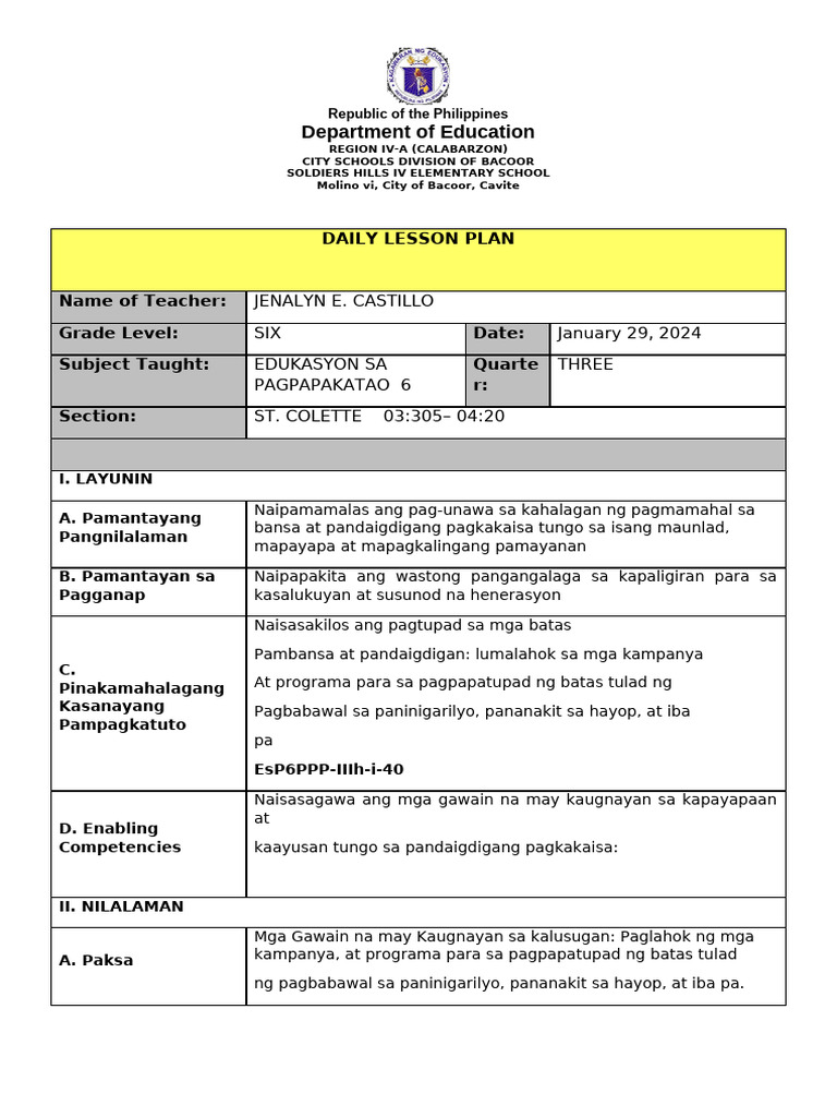 Esp 6 - DLP Q3 - W7D3 | PDF