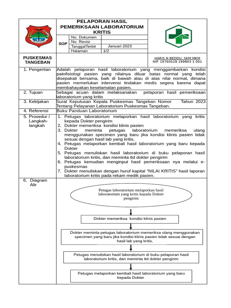 Prosedur Pelaporan Hasil Lab Kritis | PDF