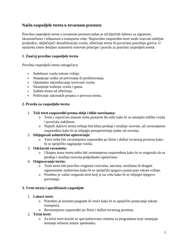 Način Raspodjele Tereta U Tovarnom Prostoru | PDF