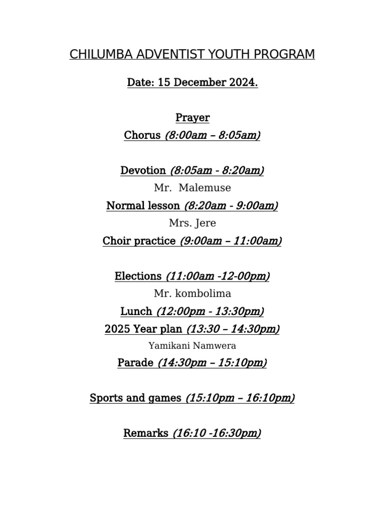 Chilumba Adventist Youth Program | PDF