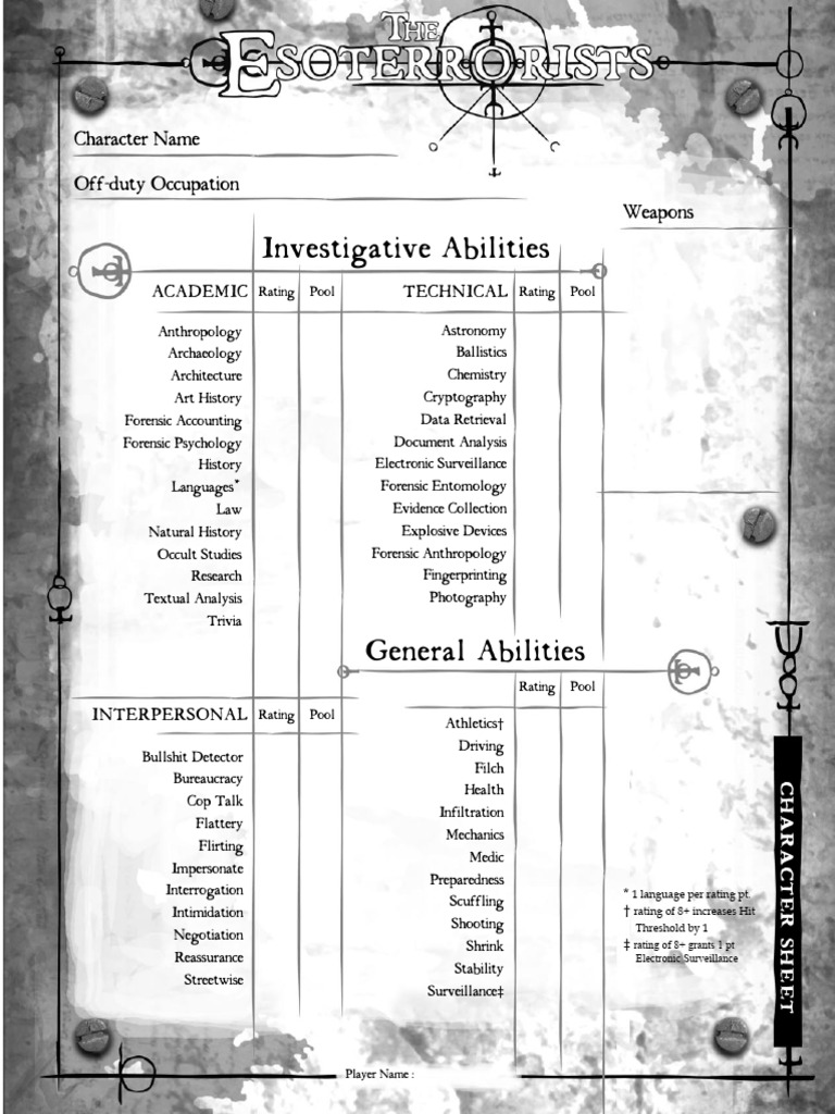 Comprehensive Character Sheet Template | PDF | Forensic Science | Science