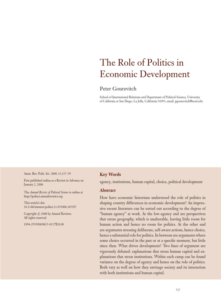 Gourevitch-Role of Politics in DVLPMNT 2008 | PDF