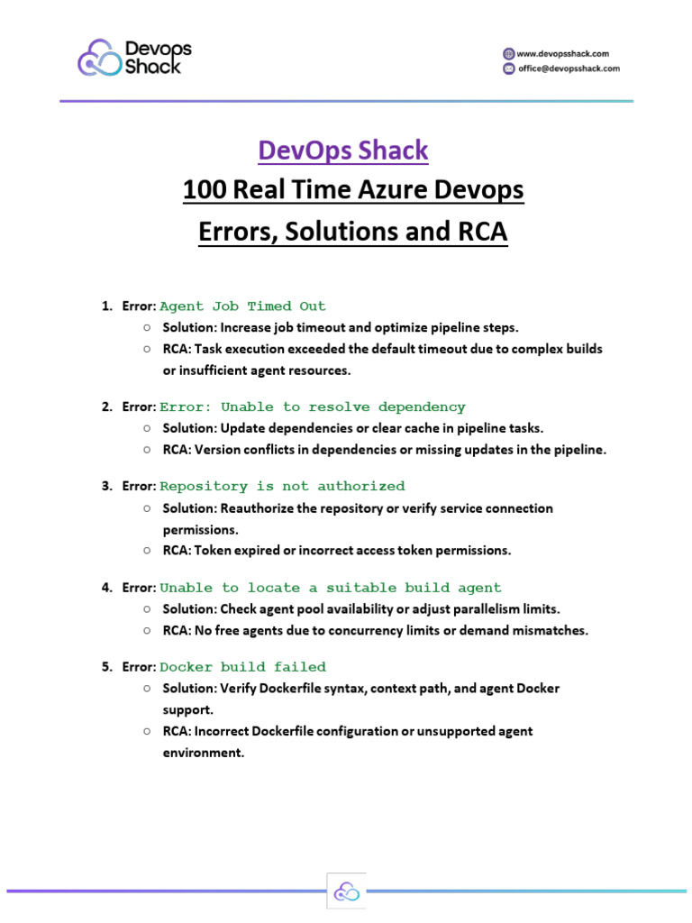 DevOps Shack Azure DevOps Errors Solutions and RCA 1737571627 | PDF | Computer Programming ...