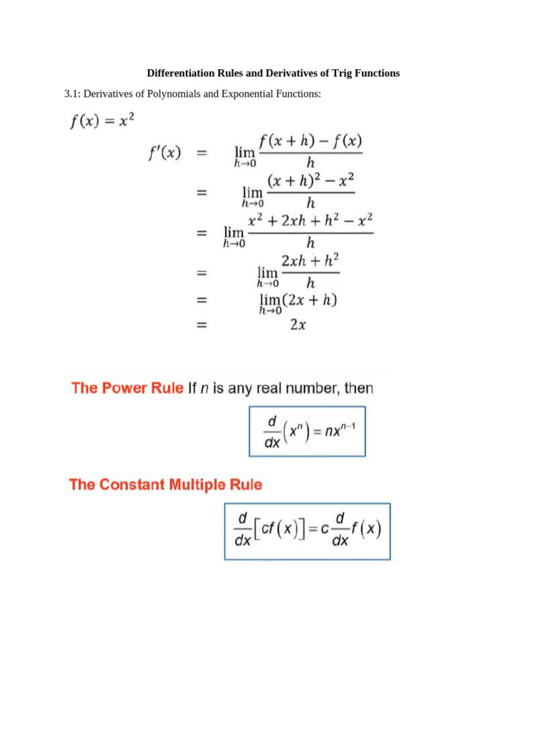 009 (Differentiantion Rules and Derivatives of Trig Functions) | PDF